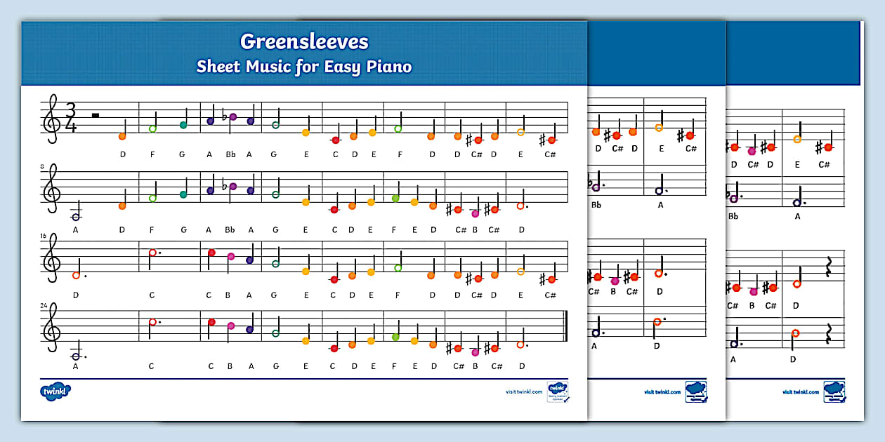 👉 Greensleeves Sheet Music for Easy Piano