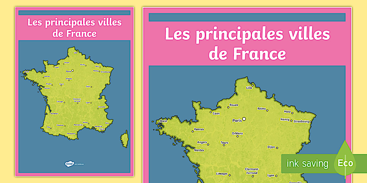 Carte de France avec les villes principales - Poster A2