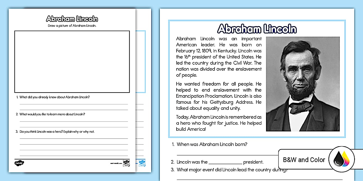 Abraham Lincoln Beginner Level Reading and Writing ELL
