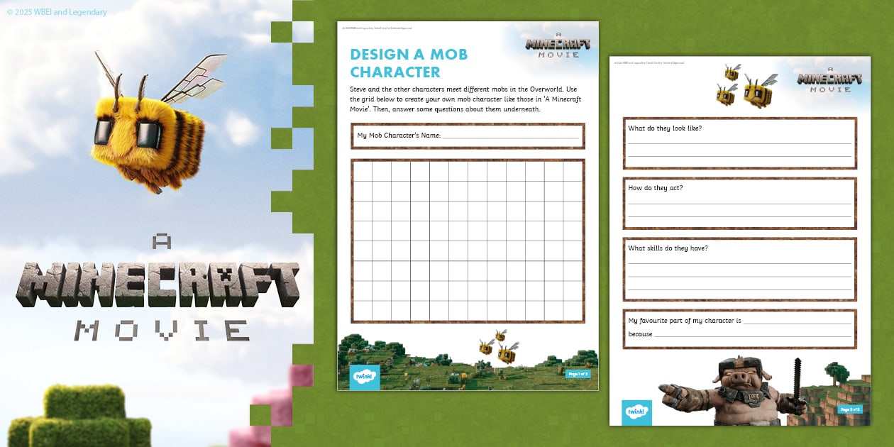 FREE! - A Minecraft Movie: Design a Minecraft Mob Character Activity Sheet
