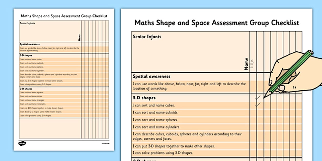 Editable 1999 Curriculum Senior Infants Maths Shape and Space ...