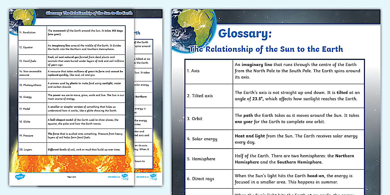 Grade 7 NS Relationship of the Sun to the Earth - Glossary