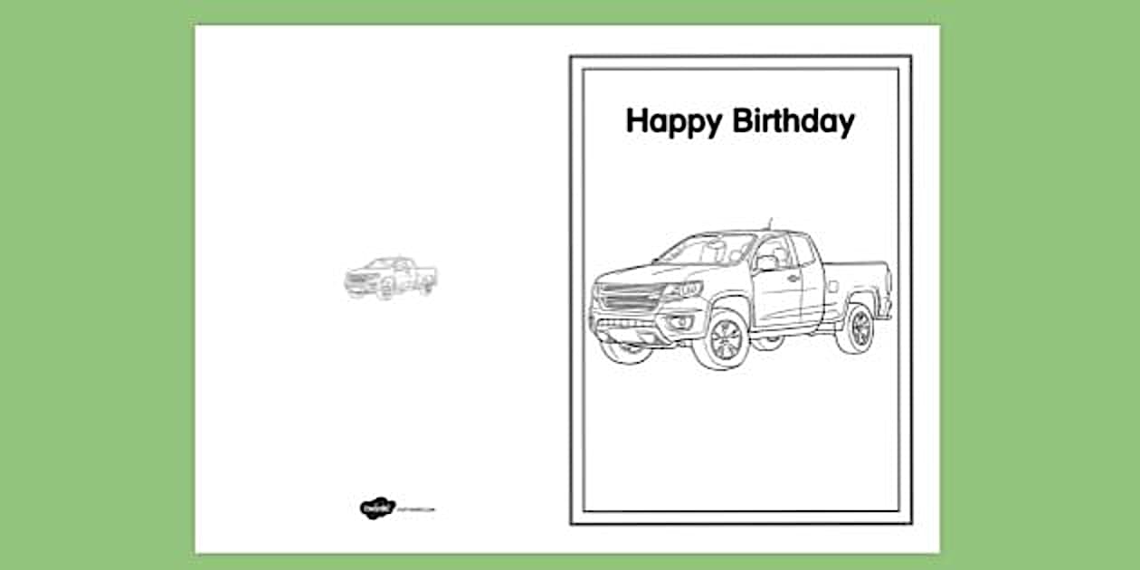 4x4 Truck-Themed Birthday Card Colouring | Resource to Print