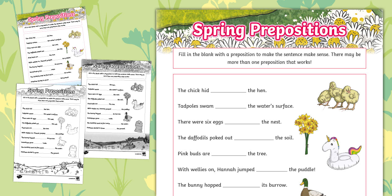 Spring-Themed Prepositions Worksheet (teacher made) - Twinkl