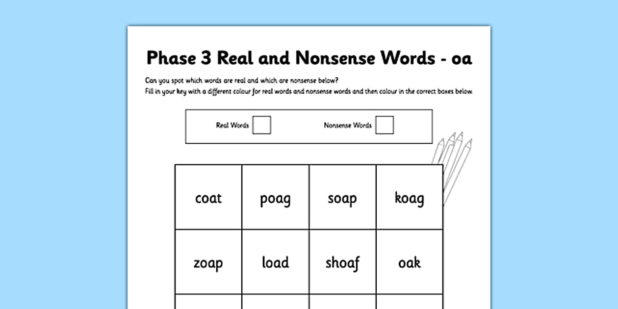 Cursive Phase 3 oa Colour by Phoneme Real and Nonsense Words Worksheet