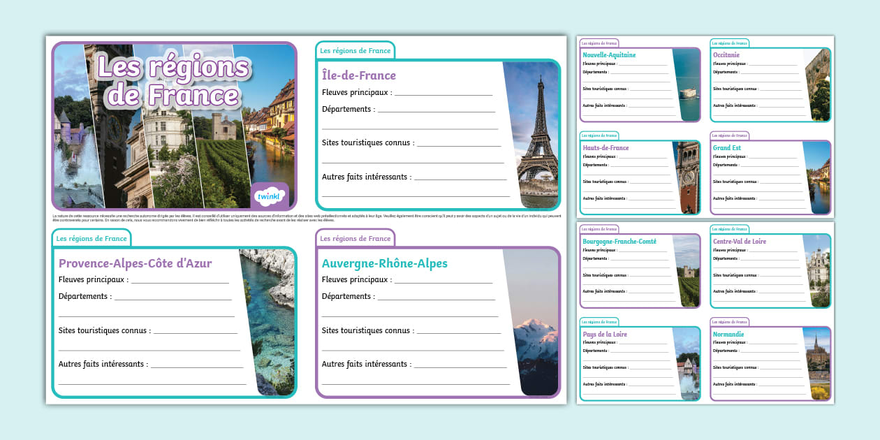 Cartes d'informations : Les régions de France - Twinkl