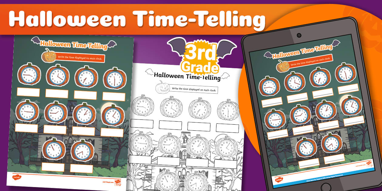 Third Grade Halloween Time-Telling Worksheet (teacher made)