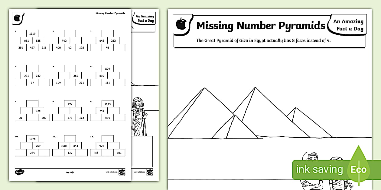 Math Pyramid Puzzle Worksheet - KS2 Missing Number -Year 3-6