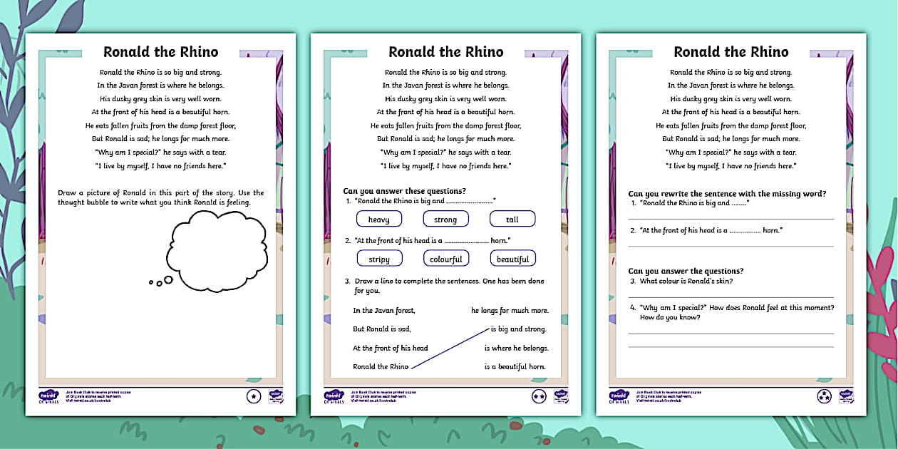 Ronald the Rhino Differentiated Worksheet / Worksheets