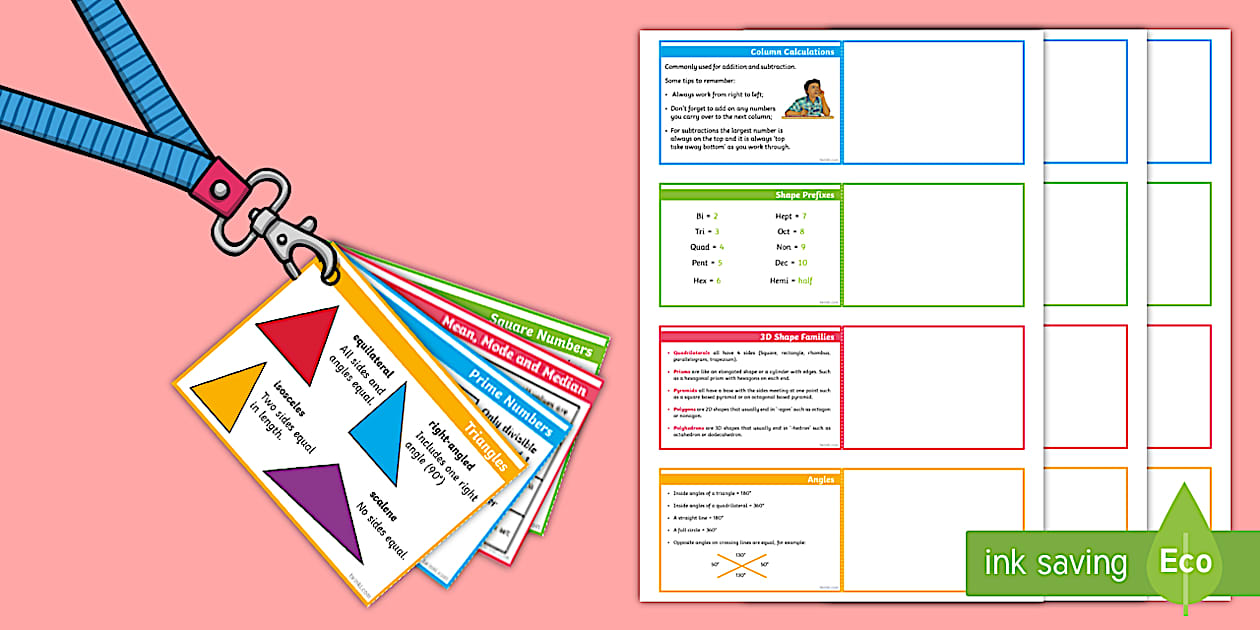 UKS2 Maths Revision Cards for Lanyards - Twinkl