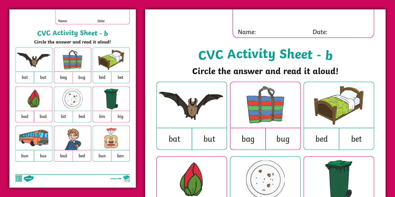 CVC 丸で囲んで読んでみよう アクティビティーシート CVC Circle it and Read it Aloud Activity ...