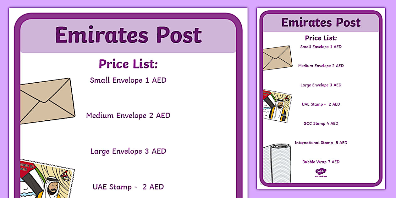Emirates Post Price List Display Poster - Twinkl