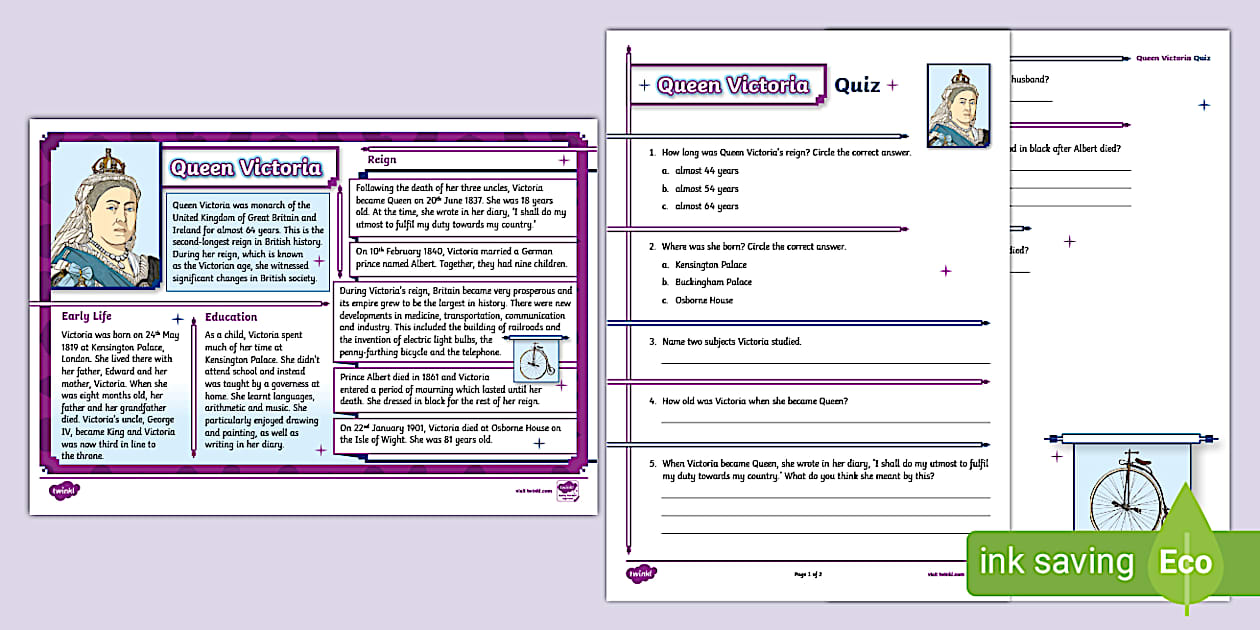 KS2 Queen Victoria Fact File and Quiz - History - Twinkl