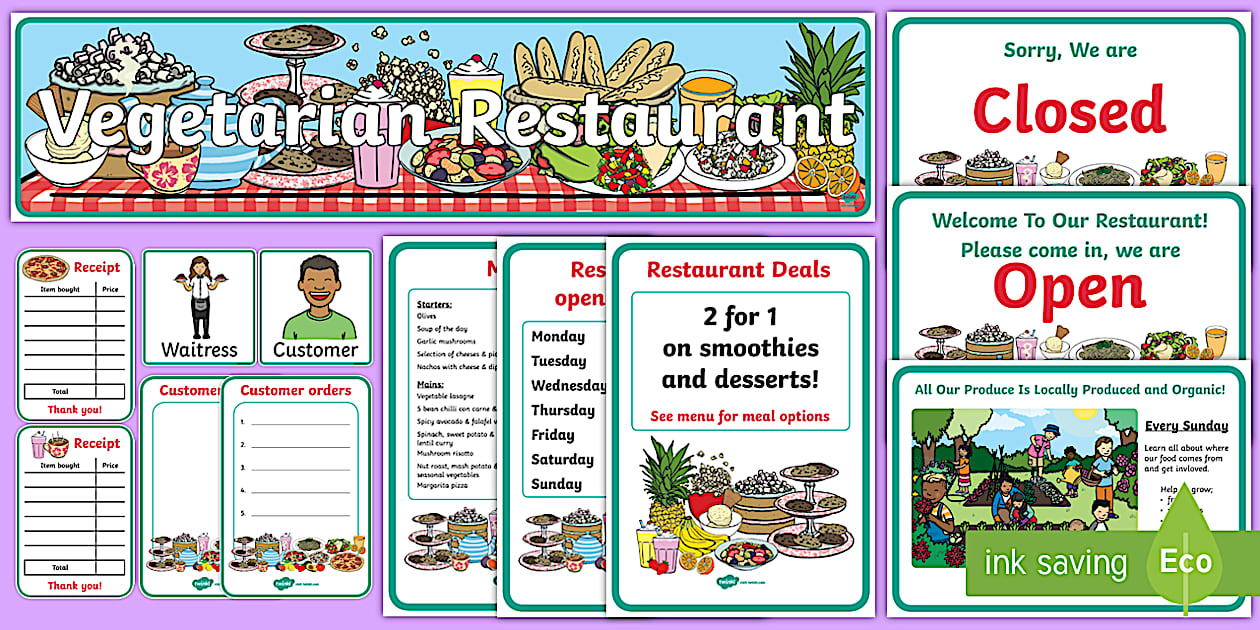 Vegetarian Restaurant Role Play Area Pack (teacher made)