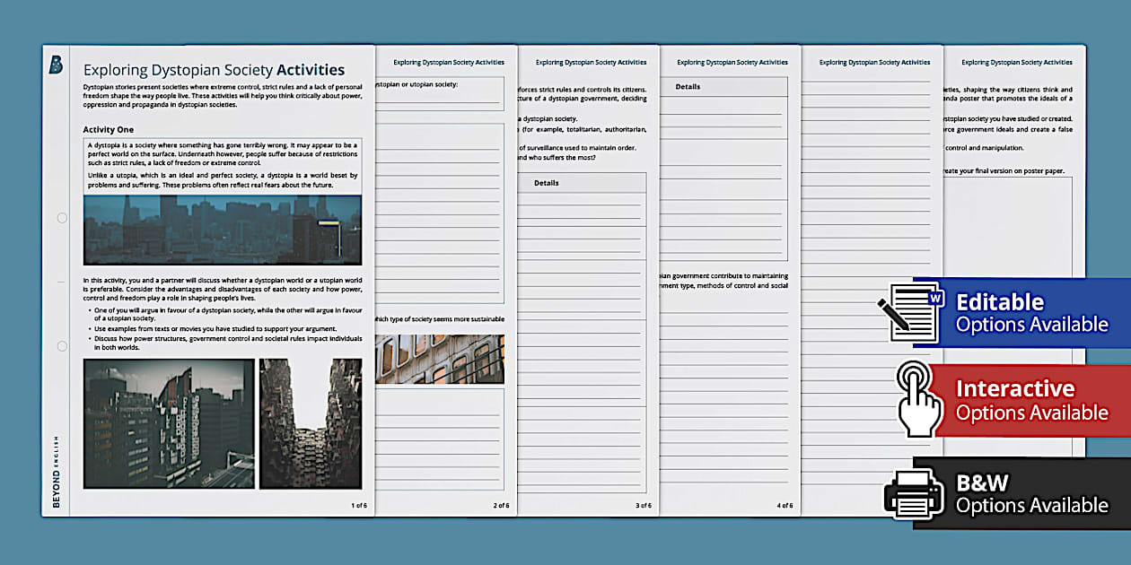 Exploring Dystopian Society Activities (teacher made)