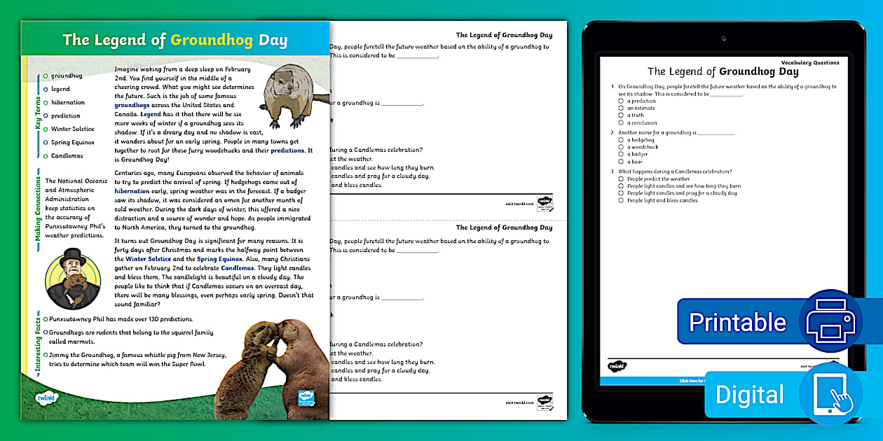 Groundhog Day Fact File and Questions | 6th Grade | Twinkl