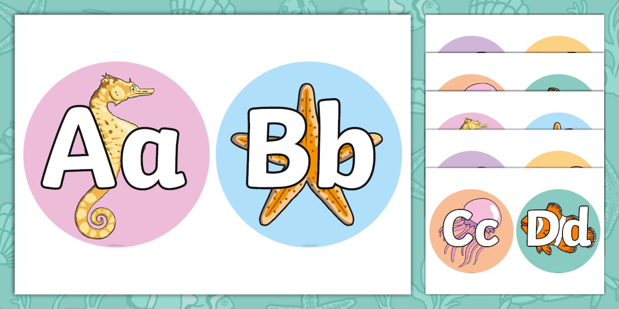 A-Z on Alphabet Sea Creatures Cut-Outs - (teacher made)