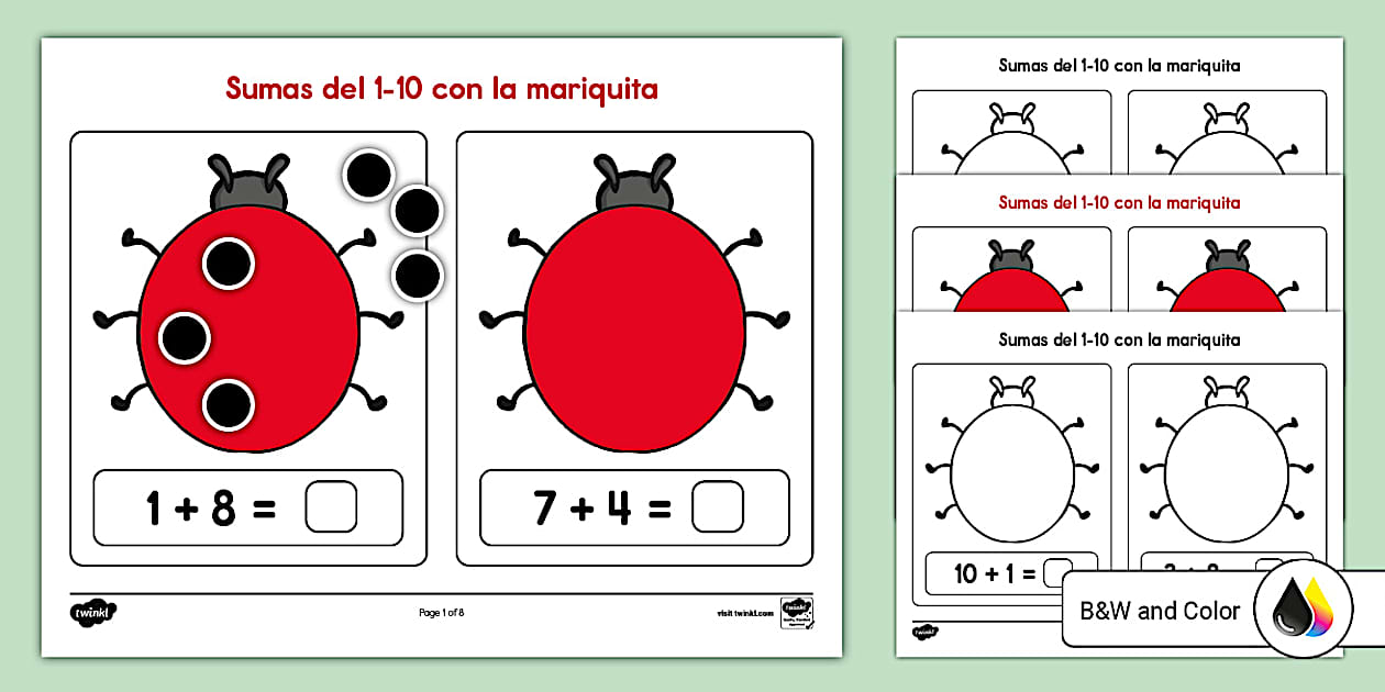 Actividad: Sumas del 1-10 con la mariquita