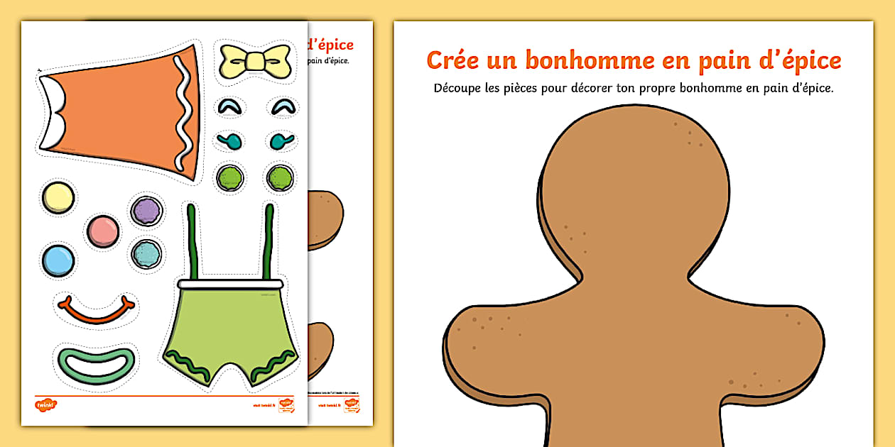 Activité de découpage : Le bonhomme en pain d'épice