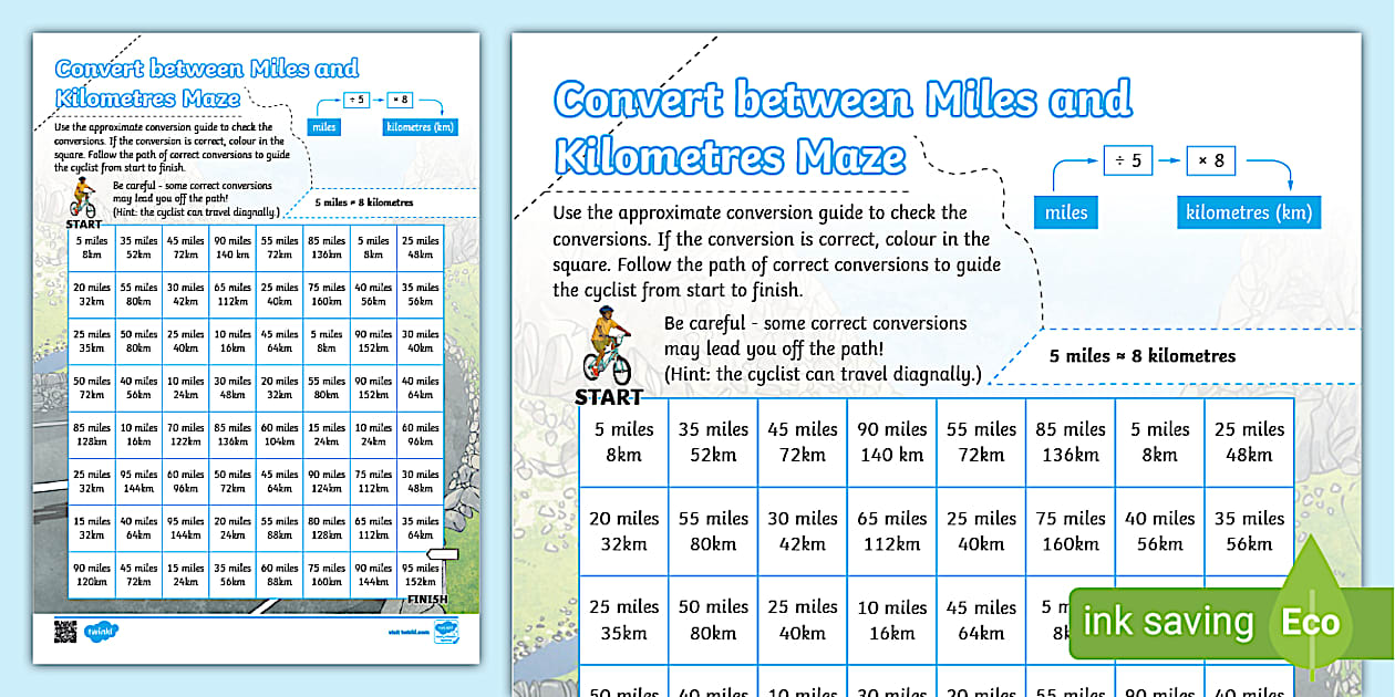 👉 Year 6 Convert between Miles and Kilometres Maze - Twinkl