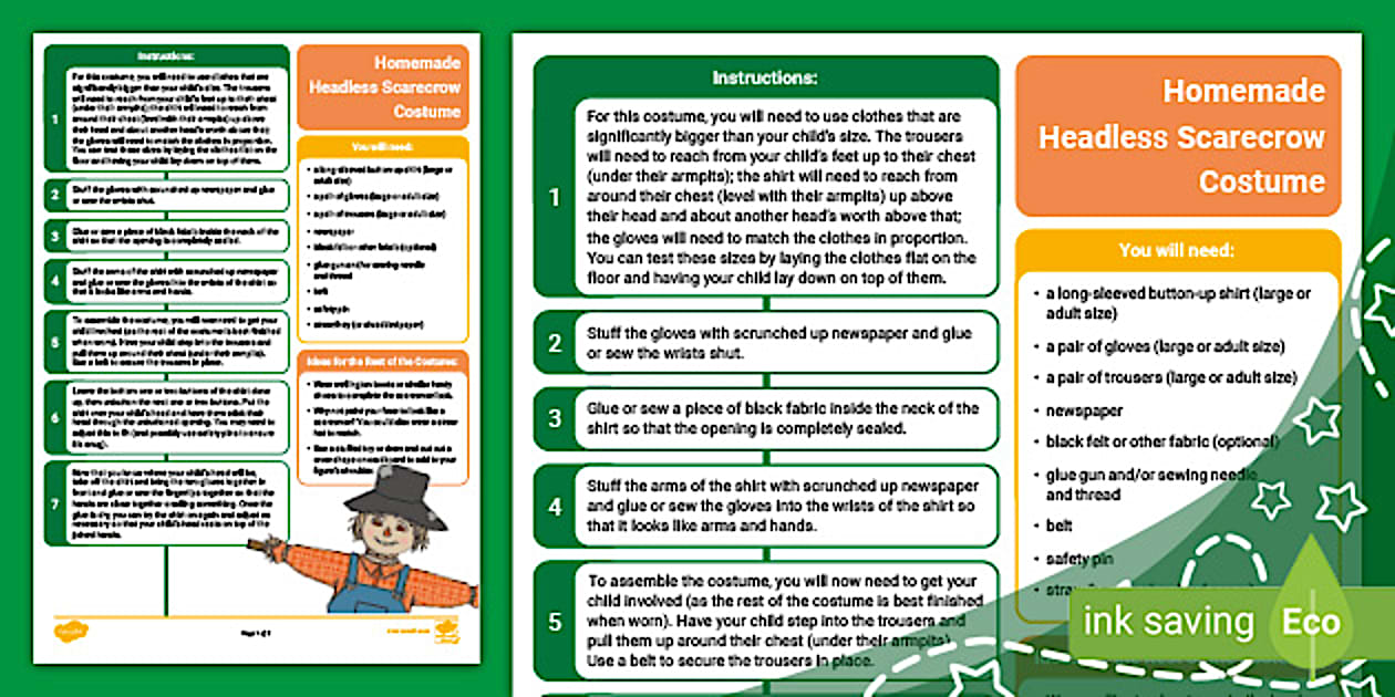 Homemade Headless Scarecrow Costume Instructions - Twinkl