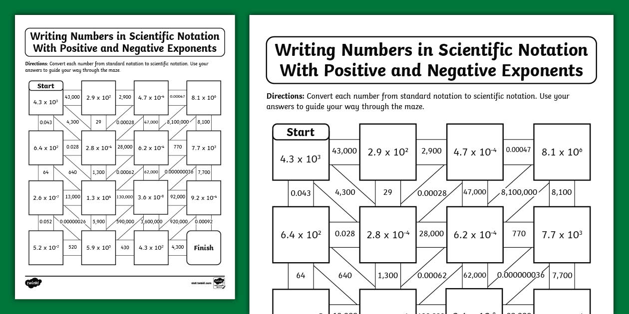 Eighth Grade Writing Numbers in Scientific Notation With Positive and ...
