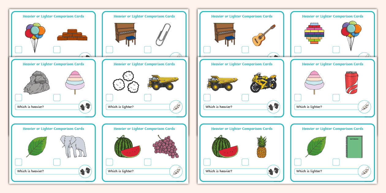 Heavier or Lighter Comparison Cards (teacher made) - Twinkl