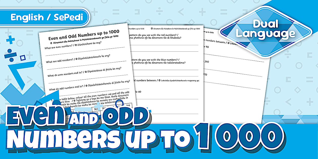 Grade 4 Maths Even and Odd Numbers up to 1 000 Sepedi