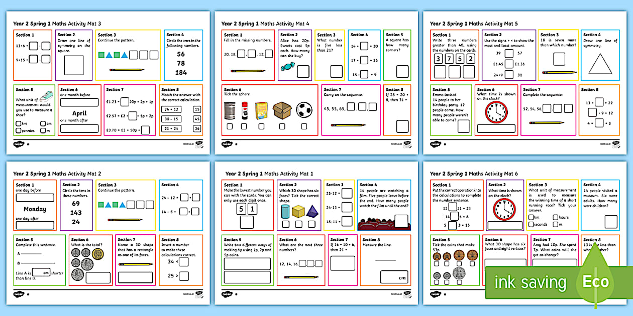 Year 2 Spring 1 Maths Activity Mats (teacher made) - Twinkl