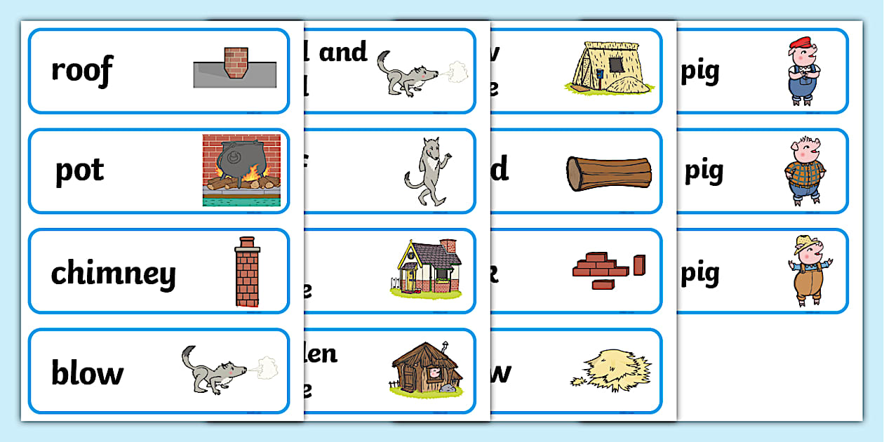 The Three Little Pigs Word Cards (teacher made) - Twinkl