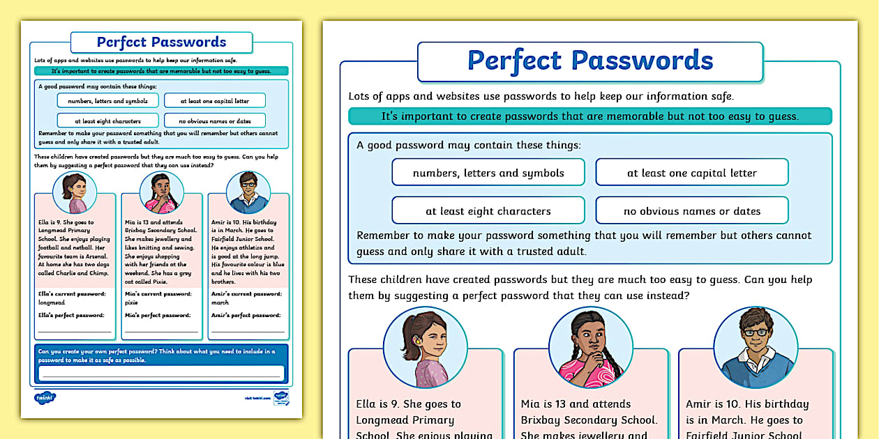 Perfect Passwords Worksheet - Twinkl KS2 (teacher made)