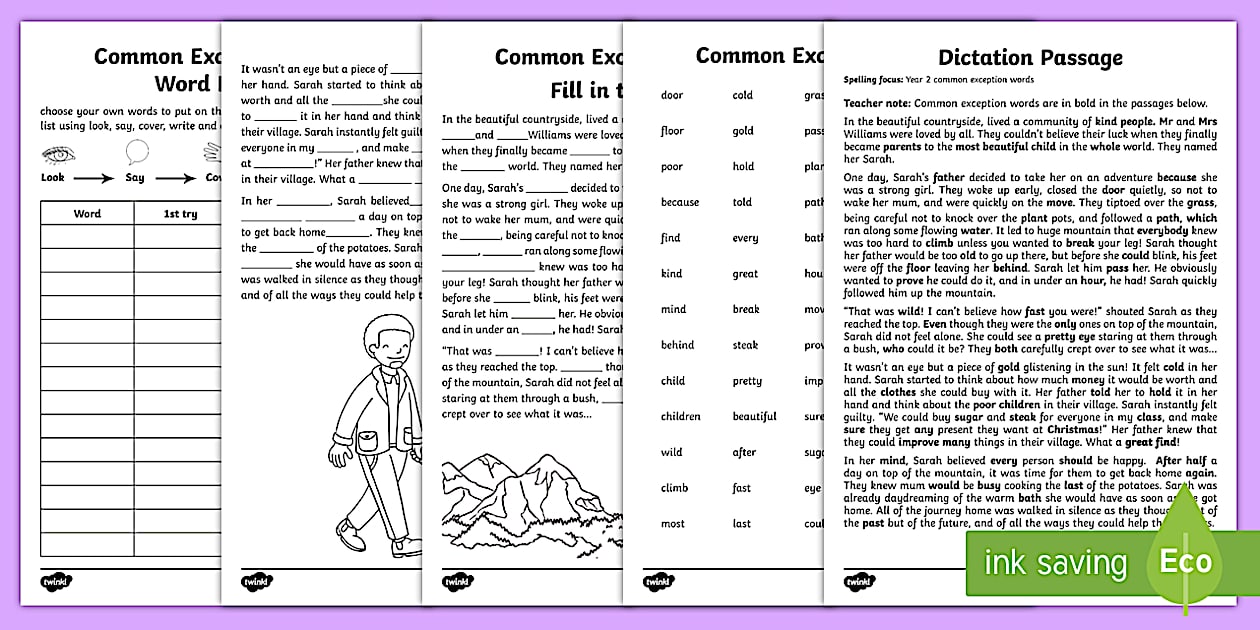 Dictation Passages Year 2 Exception Words Guide - Twinkl
