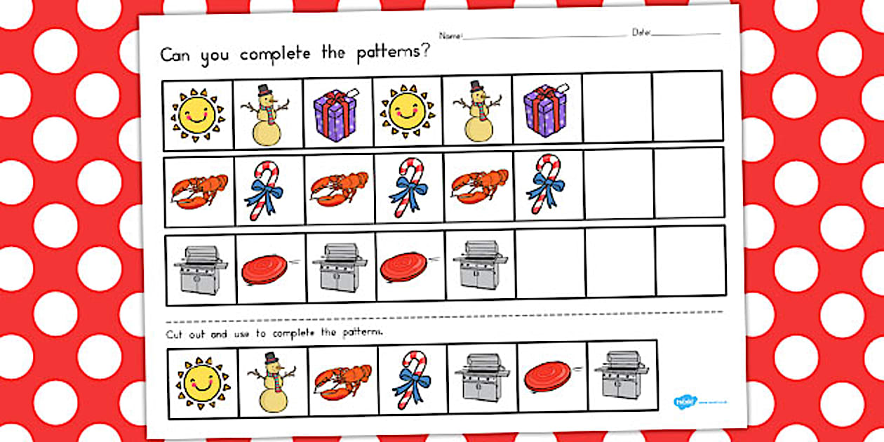 Christmas Complete the Pattern Worksheet (teacher made)
