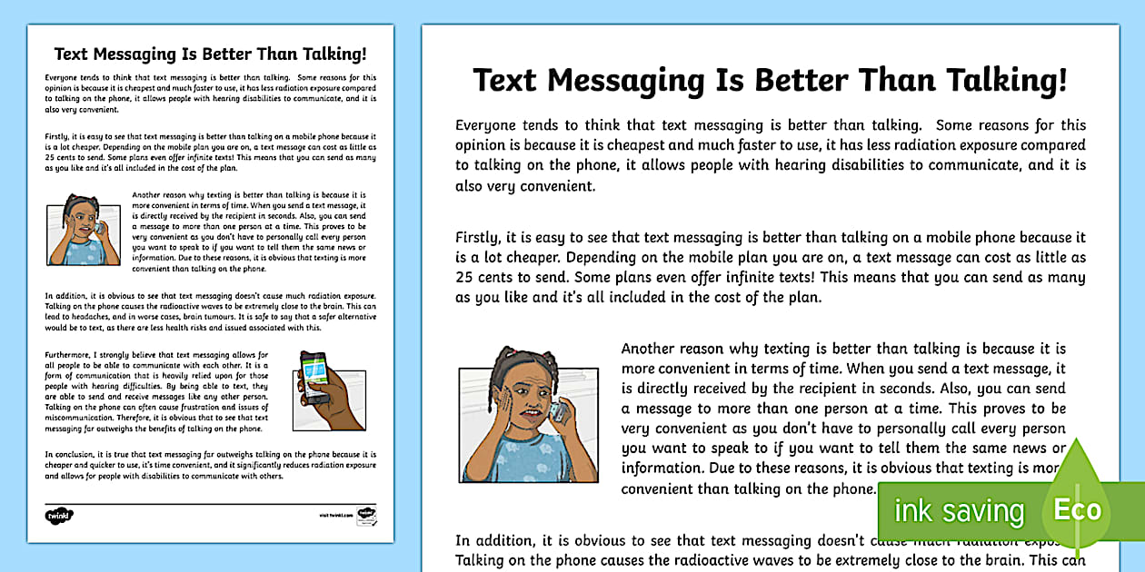 Text Messaging Is Better Than Talking Exposition Writing Sample-Australia
