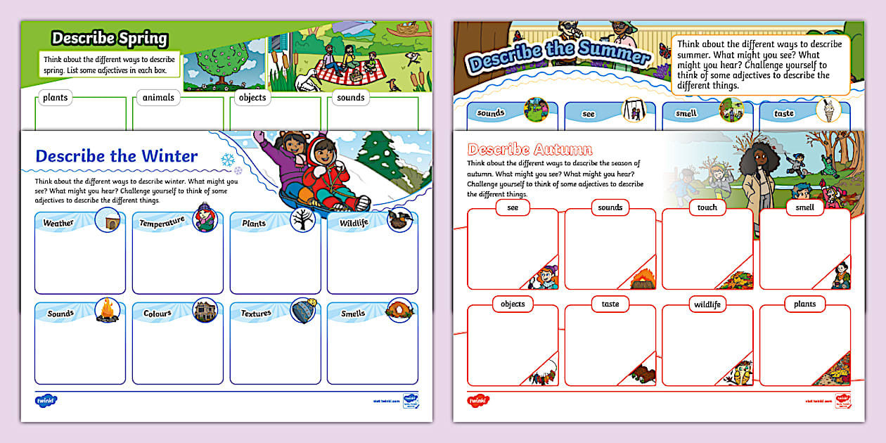 The Seasons Adjectives Worksheet Pack (teacher made)