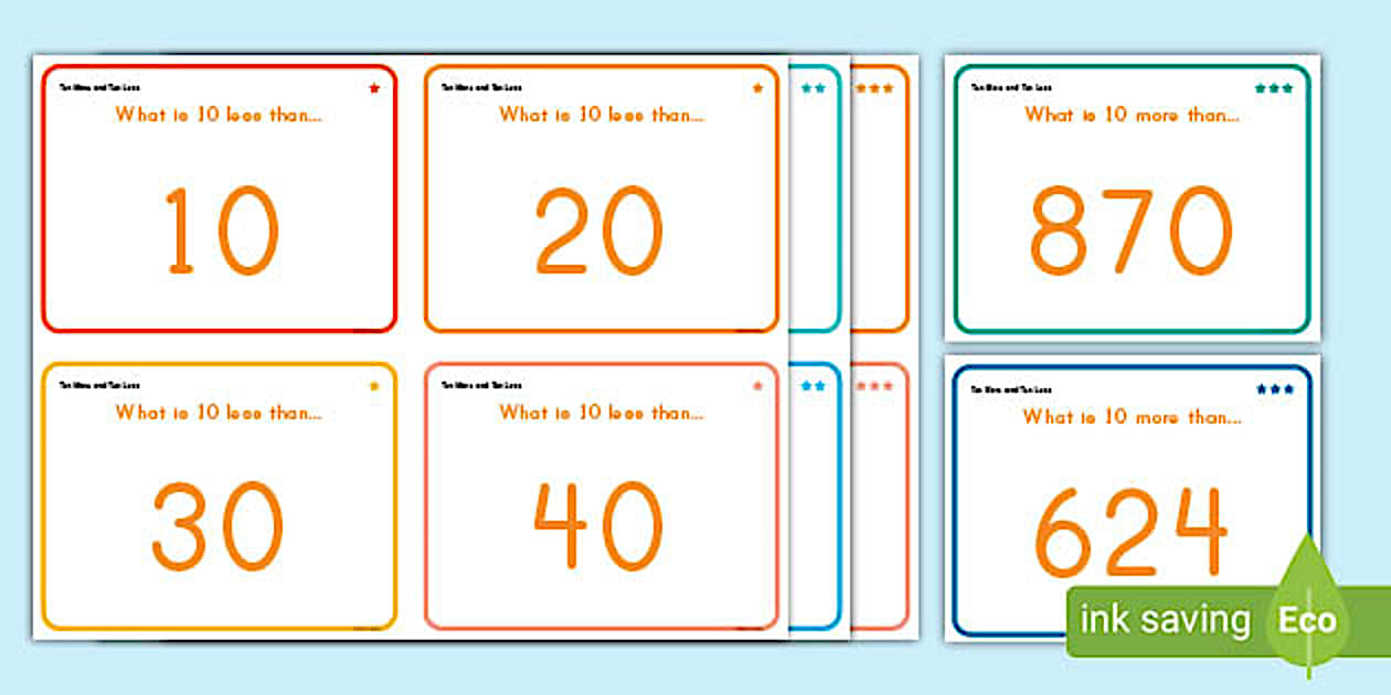 Ten More and Ten Less Challenge Cards (teacher made)