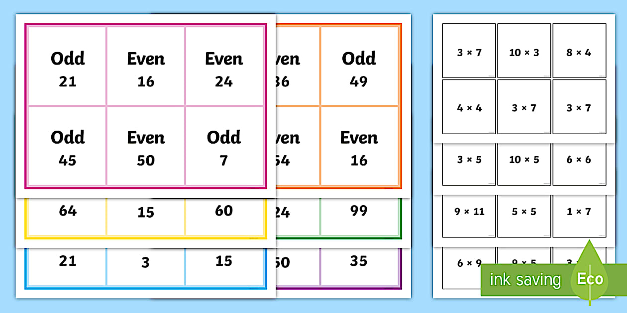 Odd and Even Number Multiplication Bingo (teacher made)
