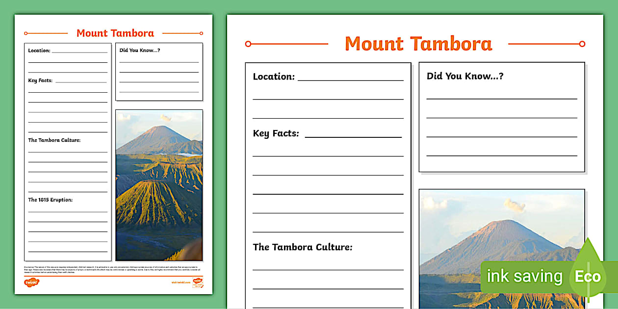 Mount Tambora Fact File Template (teacher made) - Twinkl
