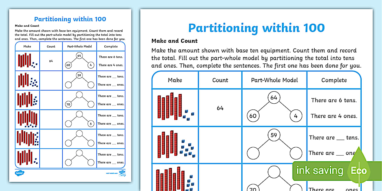 👉 Partitioning within 100 Activity Sheet (Teacher-Made)