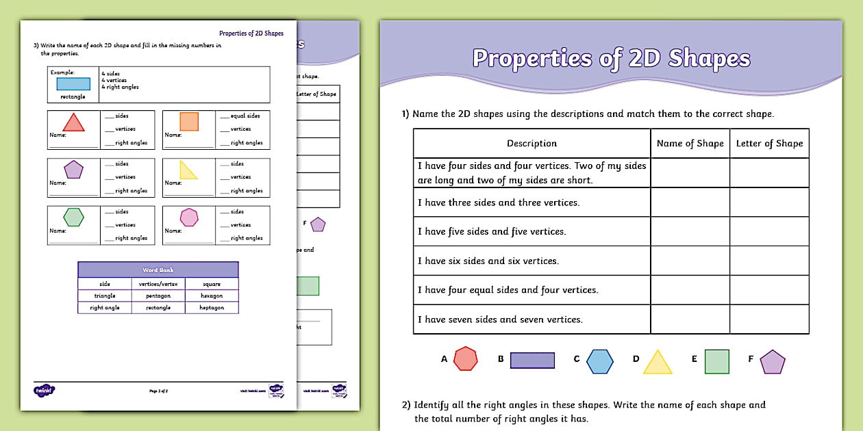👉 Year 3 Properties of 2D Shapes Activity Sheet - Twinkl