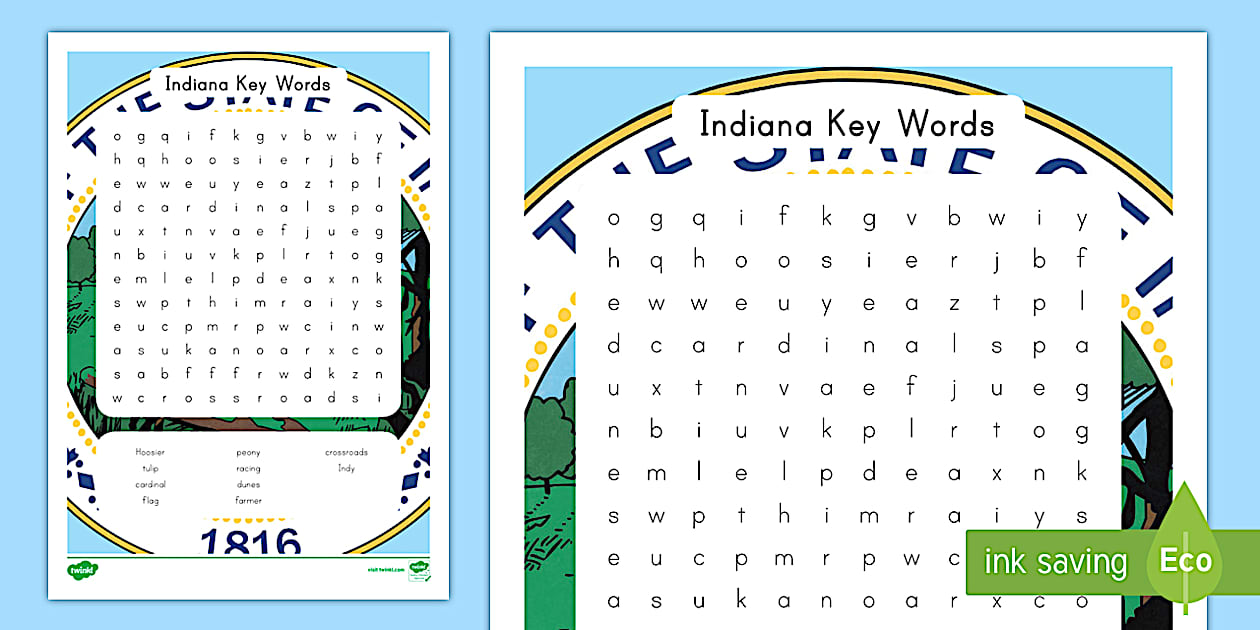 Indiana Key Words Word Search (teacher made) - Twinkl