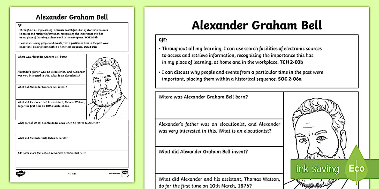 Alexander Graham Bell Fact File Research Worksheet - Twinkl