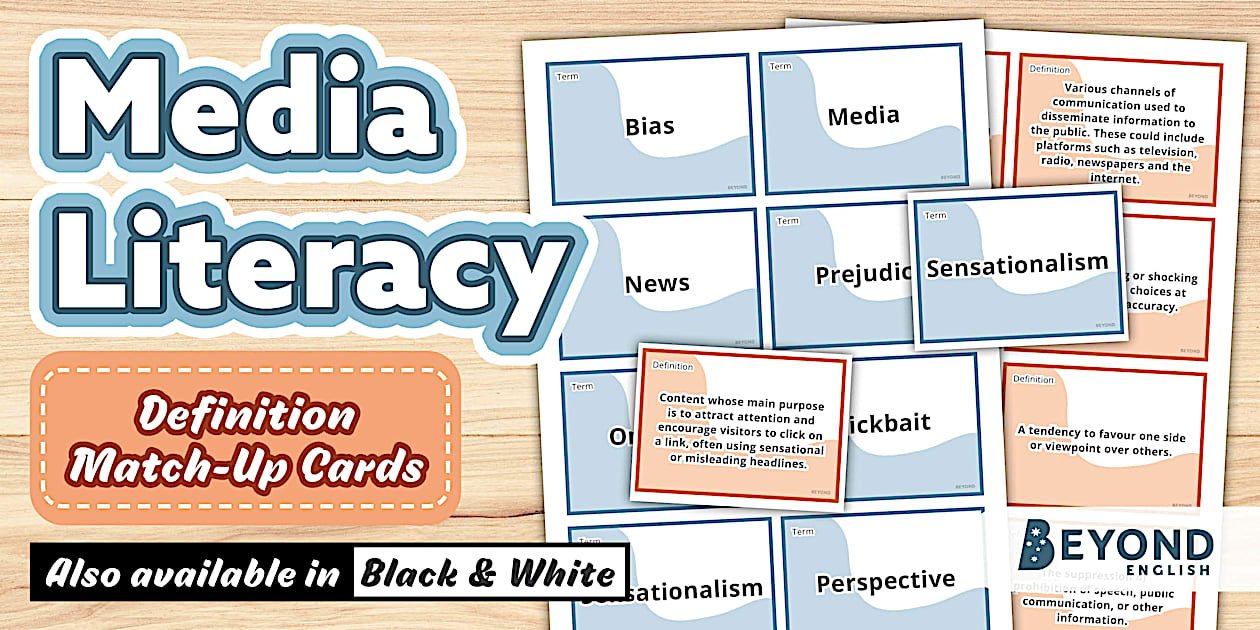 Media Literacy: Definition Match-Up Cards