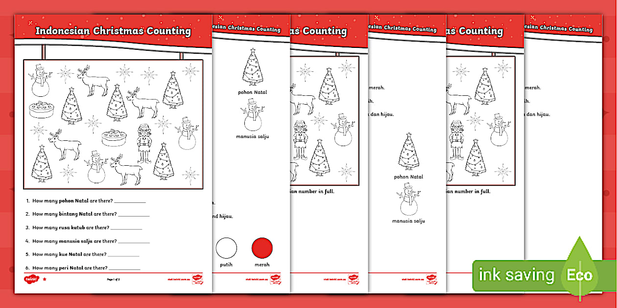 Christmas Counting Activity - Indonesian (teacher made)