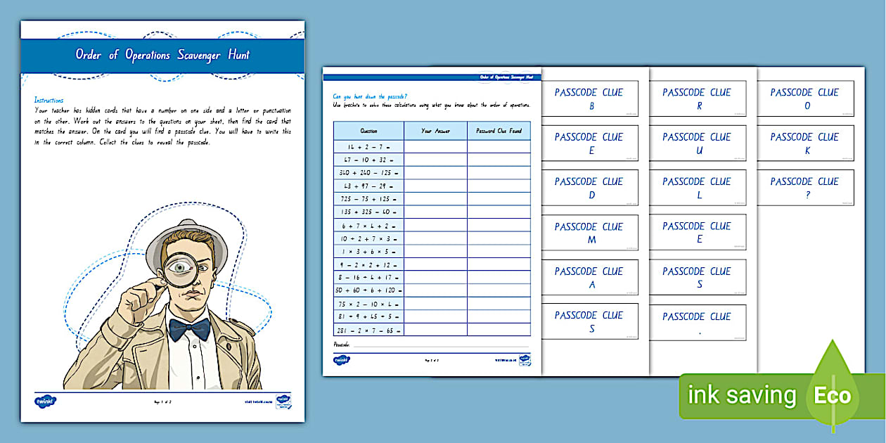 BEDMAS Order of Operations Scavenger Hunt (teacher made)