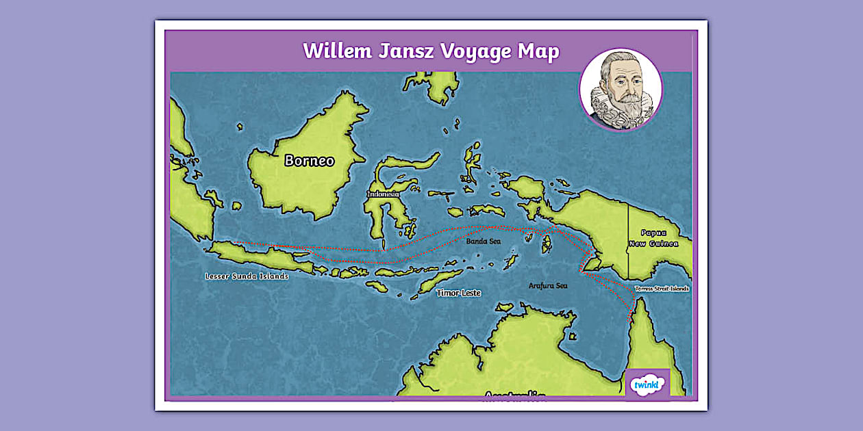 Willem Jansz Voyage Map (teacher made) - Twinkl