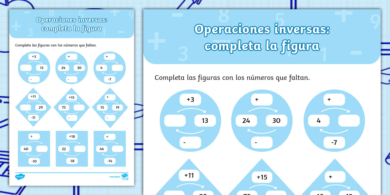 Actividad: operaciones inversas - completa la figura -Twinkl