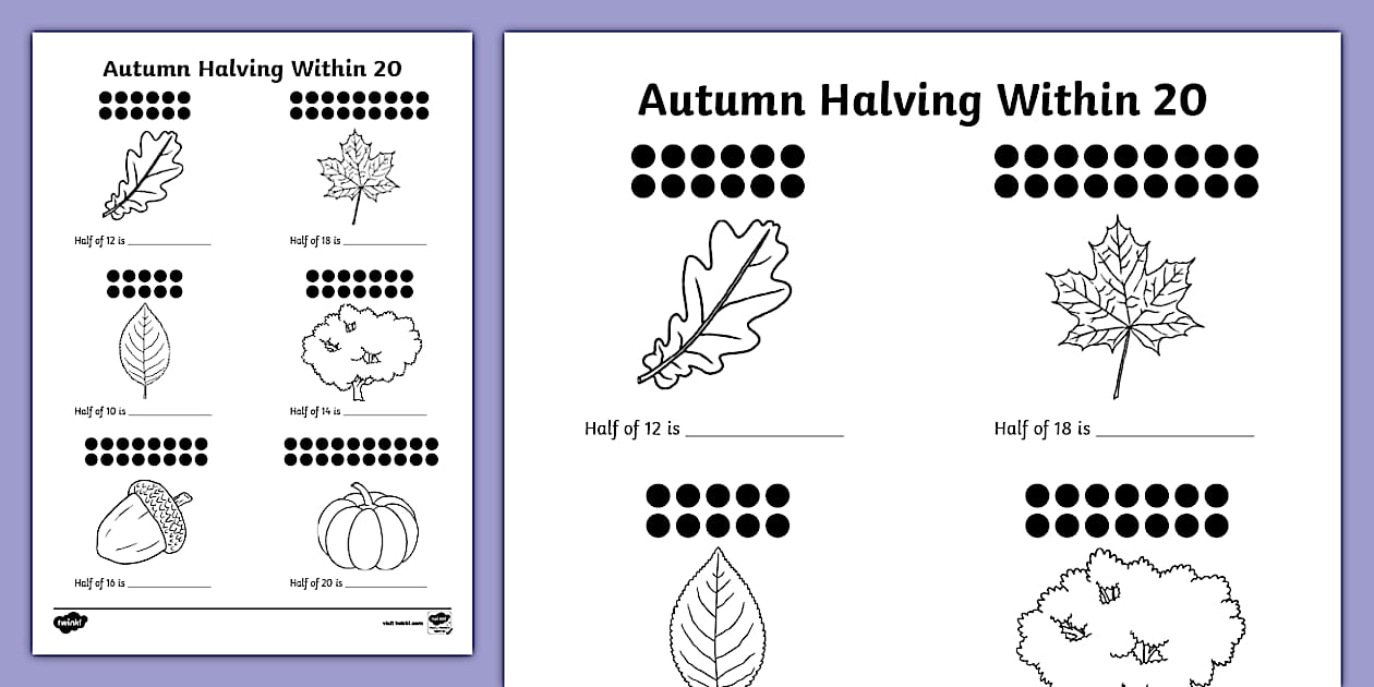 Halving Within 20 Autumn Activity Sheet (teacher made)