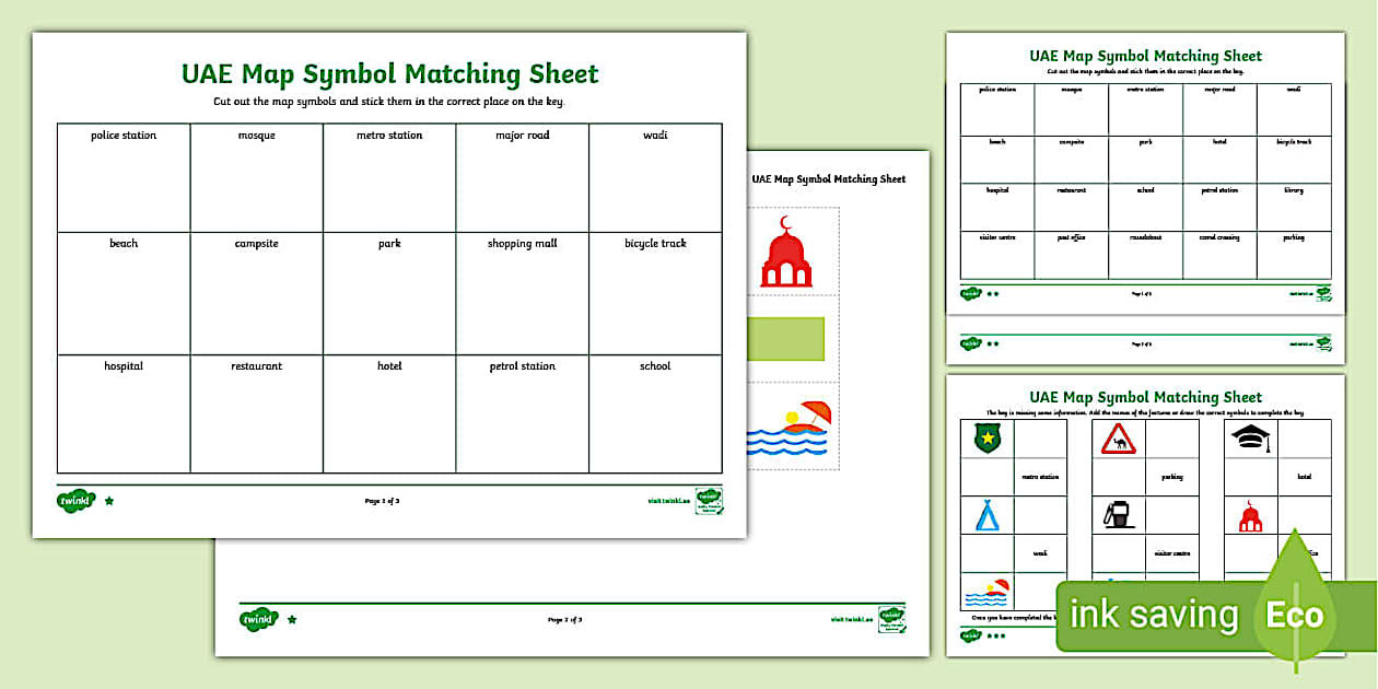 UAE Map Symbols Matching Sheets (teacher made) - Twinkl