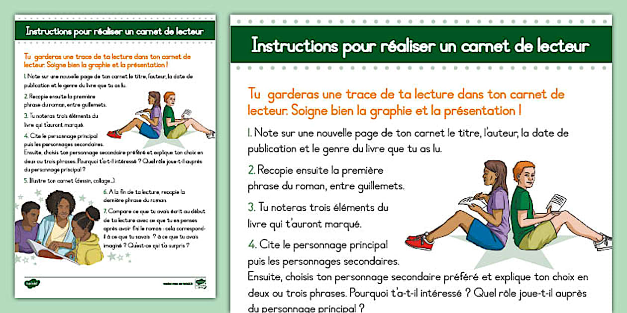 Instructions pour réaliser un carnet de lecteur - Twinkl